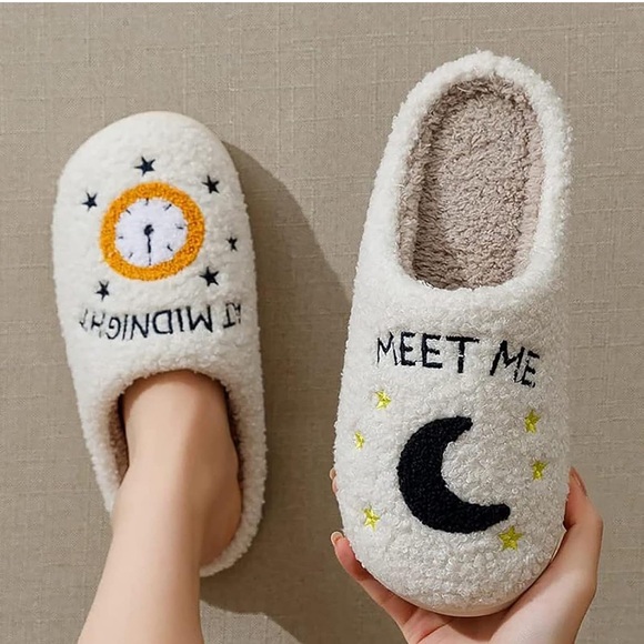 no brand | Shoes | Cozy White Slippers With Moon And Stars Design ...